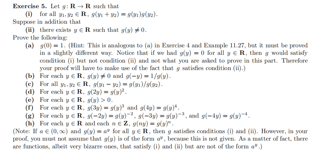 Solved Exercise 5. ﻿Let g:R→R ﻿such that(i) ﻿for all | Chegg.com