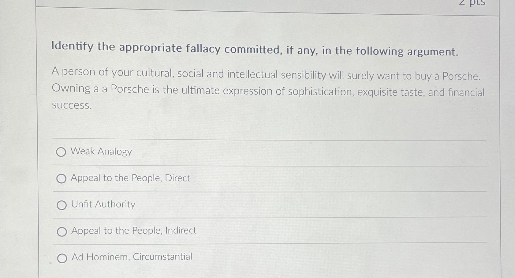 Solved Identify the appropriate fallacy committed, if any, | Chegg.com