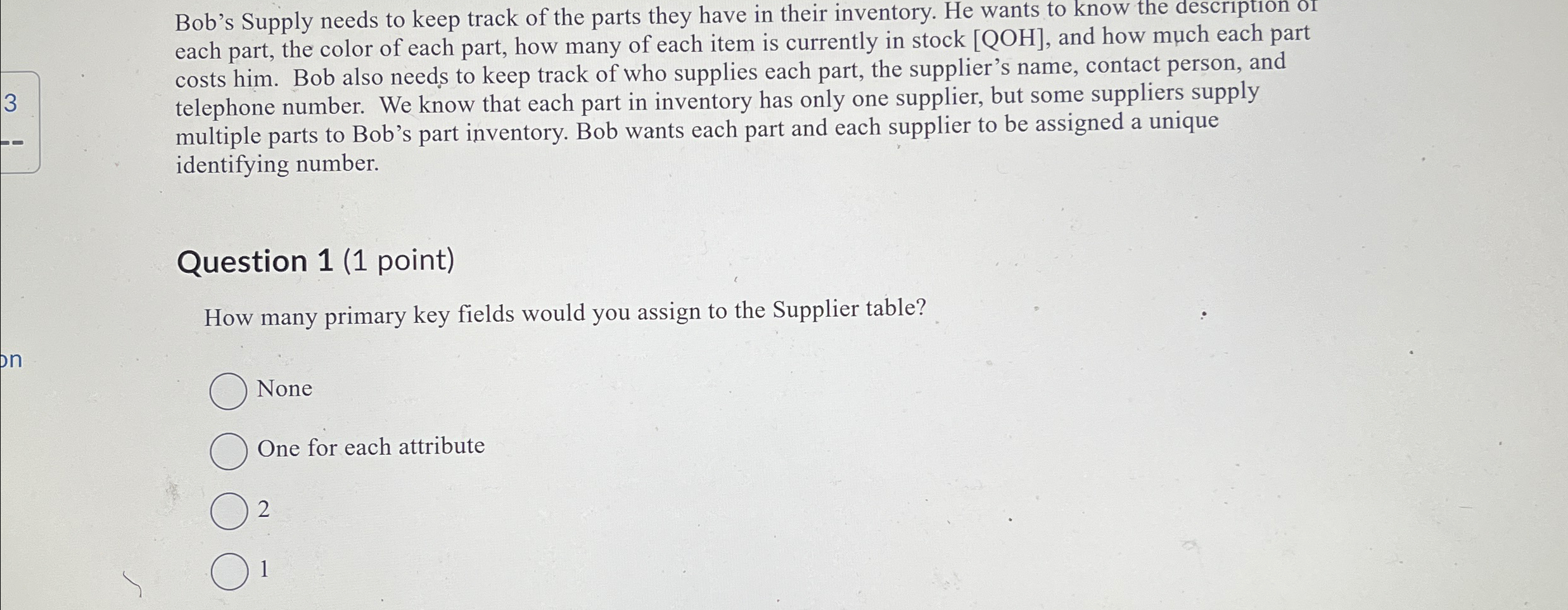 Solved Bob's Supply needs to keep track of the parts they | Chegg.com