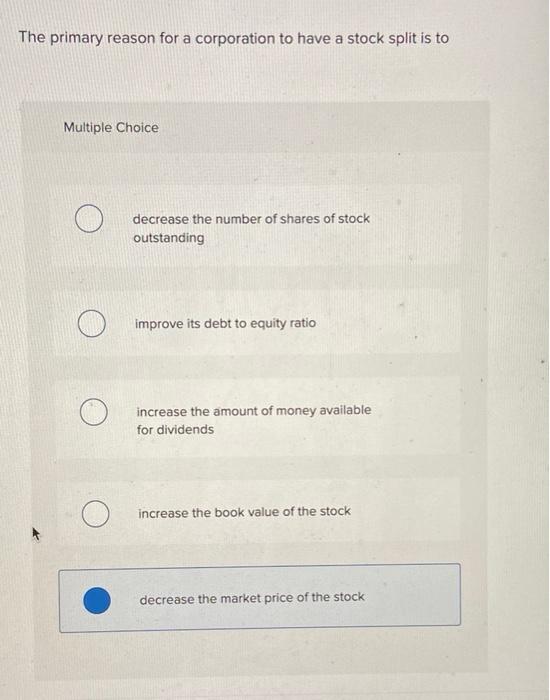 Solved The primary reason for a corporation to have a stock | Chegg.com
