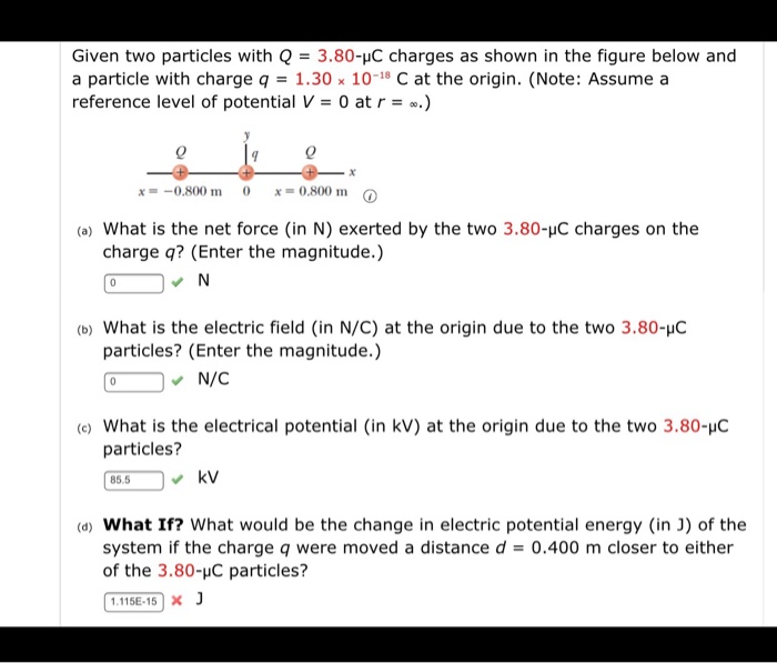 Solved Given two particles with Q = 3.80-C charges as shown | Chegg.com