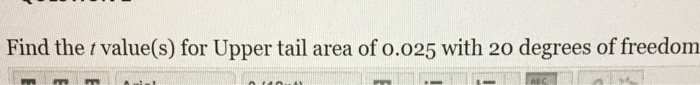 Solved Find the t value(s) for Upper tail area of 0.025 with | Chegg.com