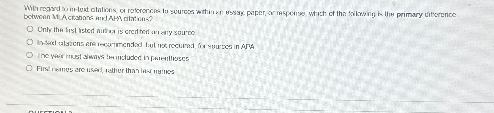 Solved With regard to in-text citations, or references to | Chegg.com