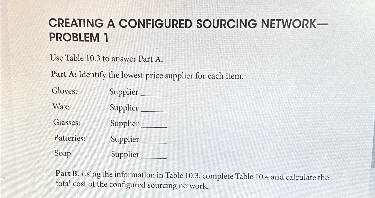 Solved CREATING A CONFIGURED SOURCING NETWORKPROBLEM 1Use | Chegg.com