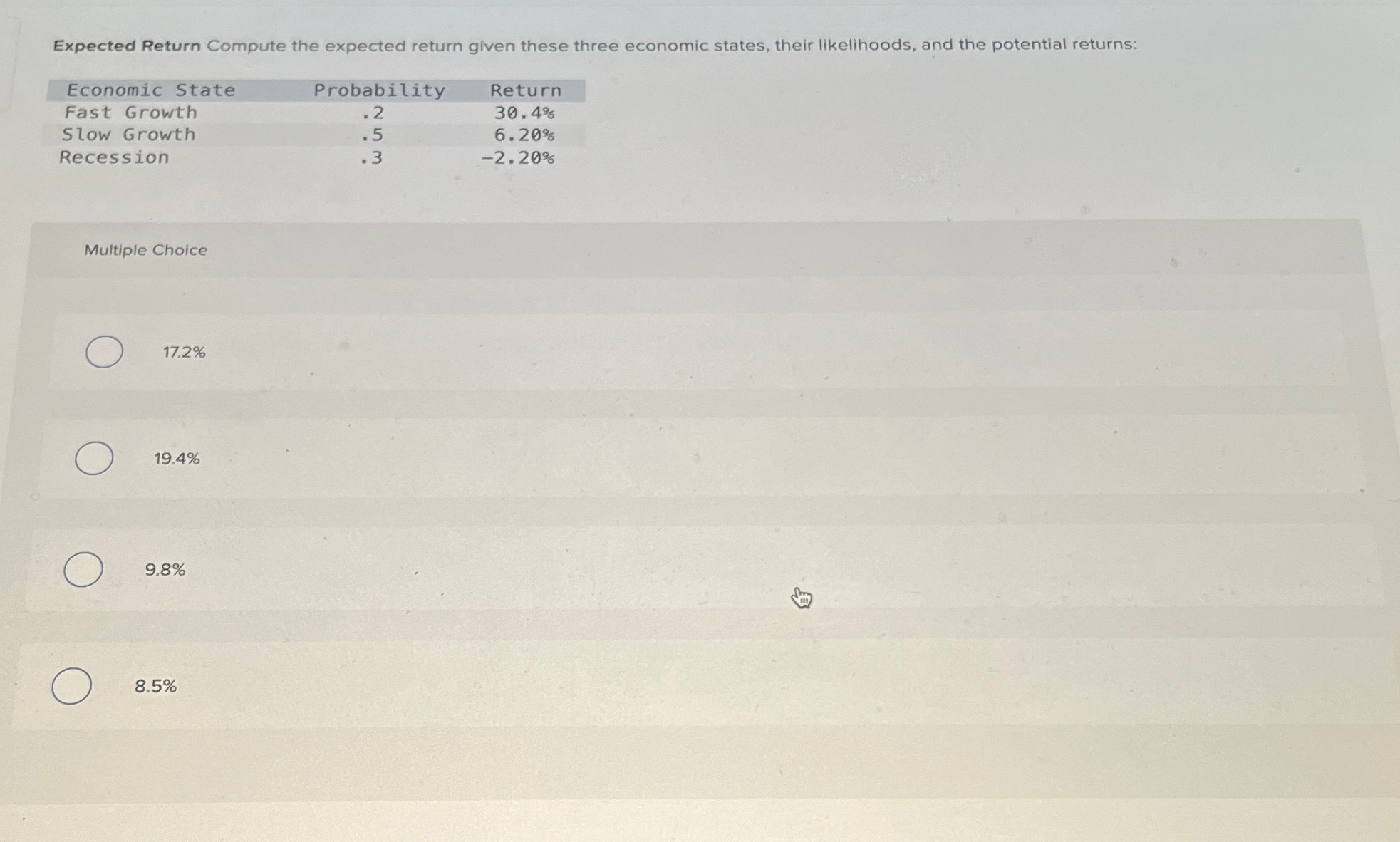 Solved Expected Return Compute the expected return given | Chegg.com Solved Expected Return Compute the expected return given | Chegg.com