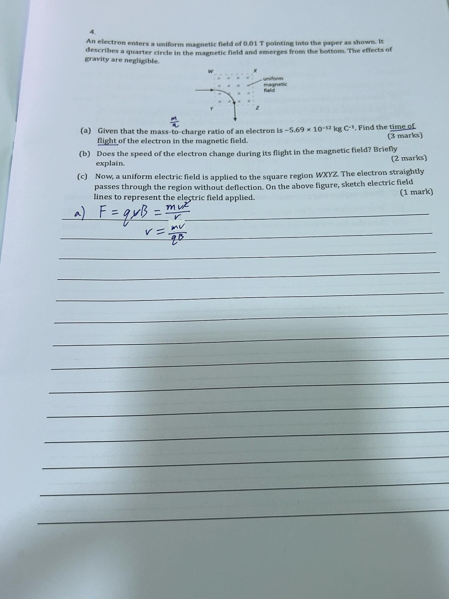 Solved An electron enters a uniform magnetic field of 0.01T | Chegg.com