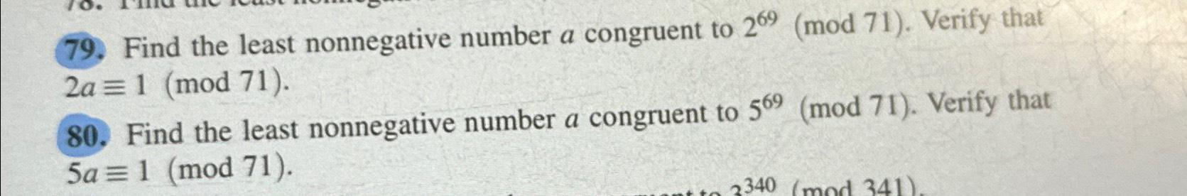 Solved Find the least nonnegative number a congruent to | Chegg.com