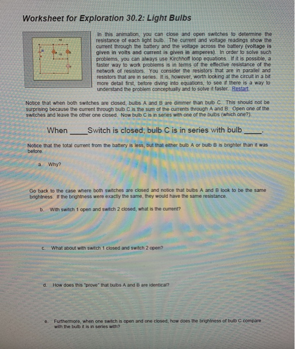 Solved Worksheet for Exploration 30.2: Light Bulbs In this | Chegg.com