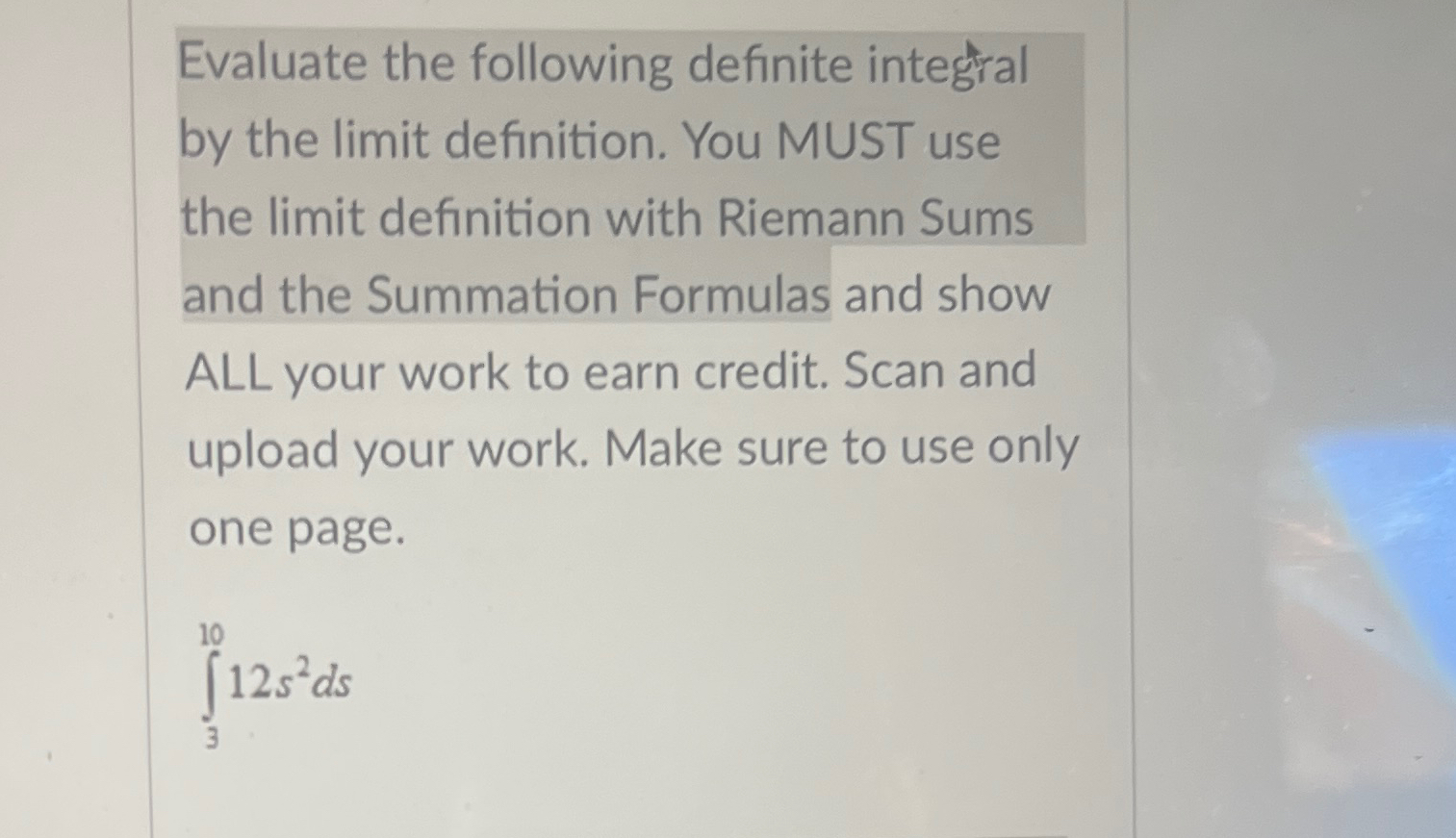 Solved Evaluate the following definite integral by the limit | Chegg.com