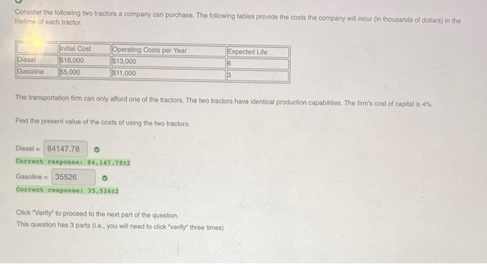 Solved Consider the following two tractors a company can | Chegg.com