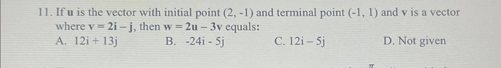 Solved If u ﻿is the vector with initial point (2,-1) ﻿and | Chegg.com