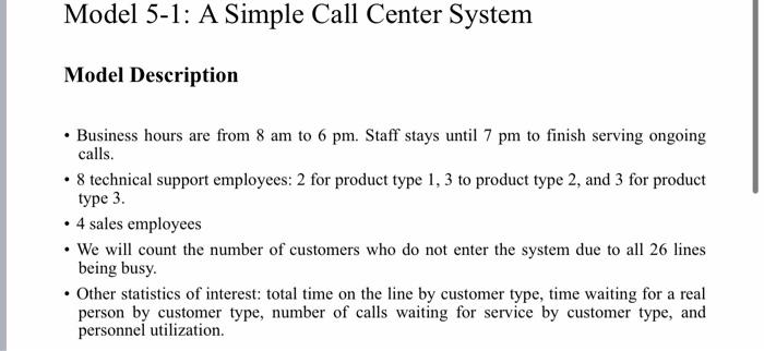 Model 5-1: A Simple Call Center System Model | Chegg.com