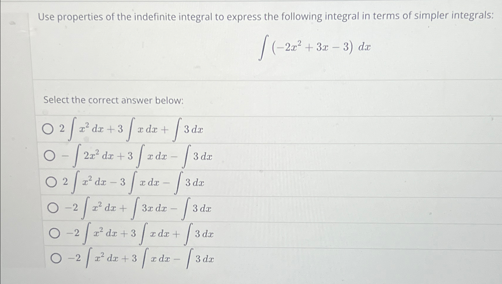 Solved Use properties of the indefinite integral to express | Chegg.com