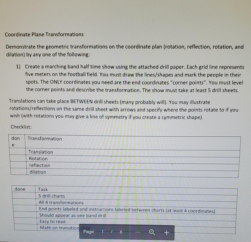 Solved Coordinate Plane Transformations Demonstrate the | Chegg.com