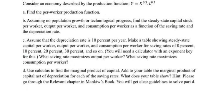 Consider an economy described by the production | Chegg.com