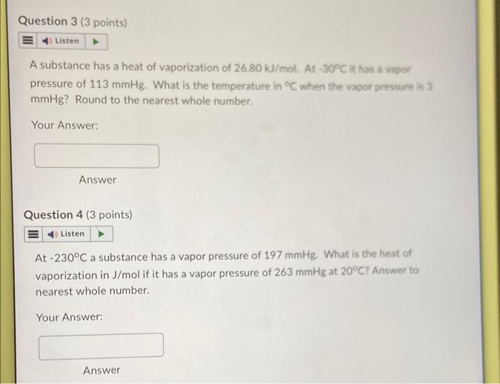 Solved A substance has a heat of vaporization of 26.80 | Chegg.com