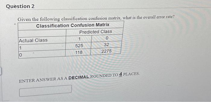 Solved Given the following classification confusion matrix, | Chegg.com