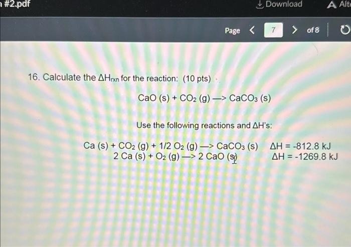 Solved 16. Calculate the ΔHrxn for the reaction: (10 pts) | Chegg.com