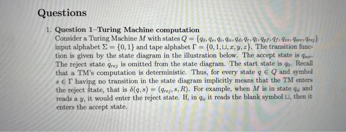 Solved 1 Question 1 Turing Machine Computation Consider A 