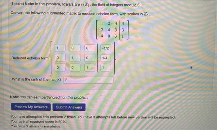 Solved (1 point) Note: In this problem, scalars are in Zs, | Chegg.com