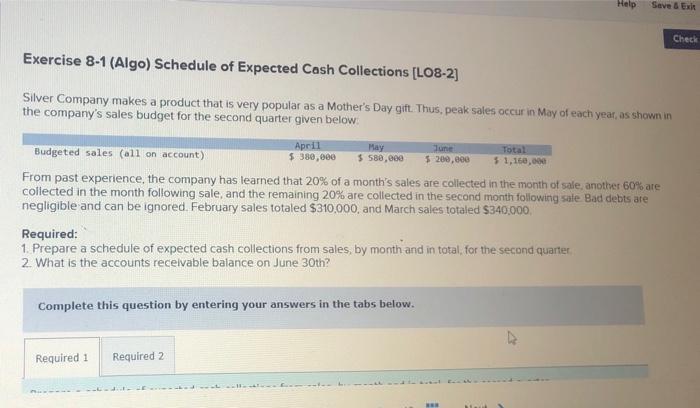 Solved Exercise 8-1 (Algo) Schedule of Expected Cash | Chegg.com