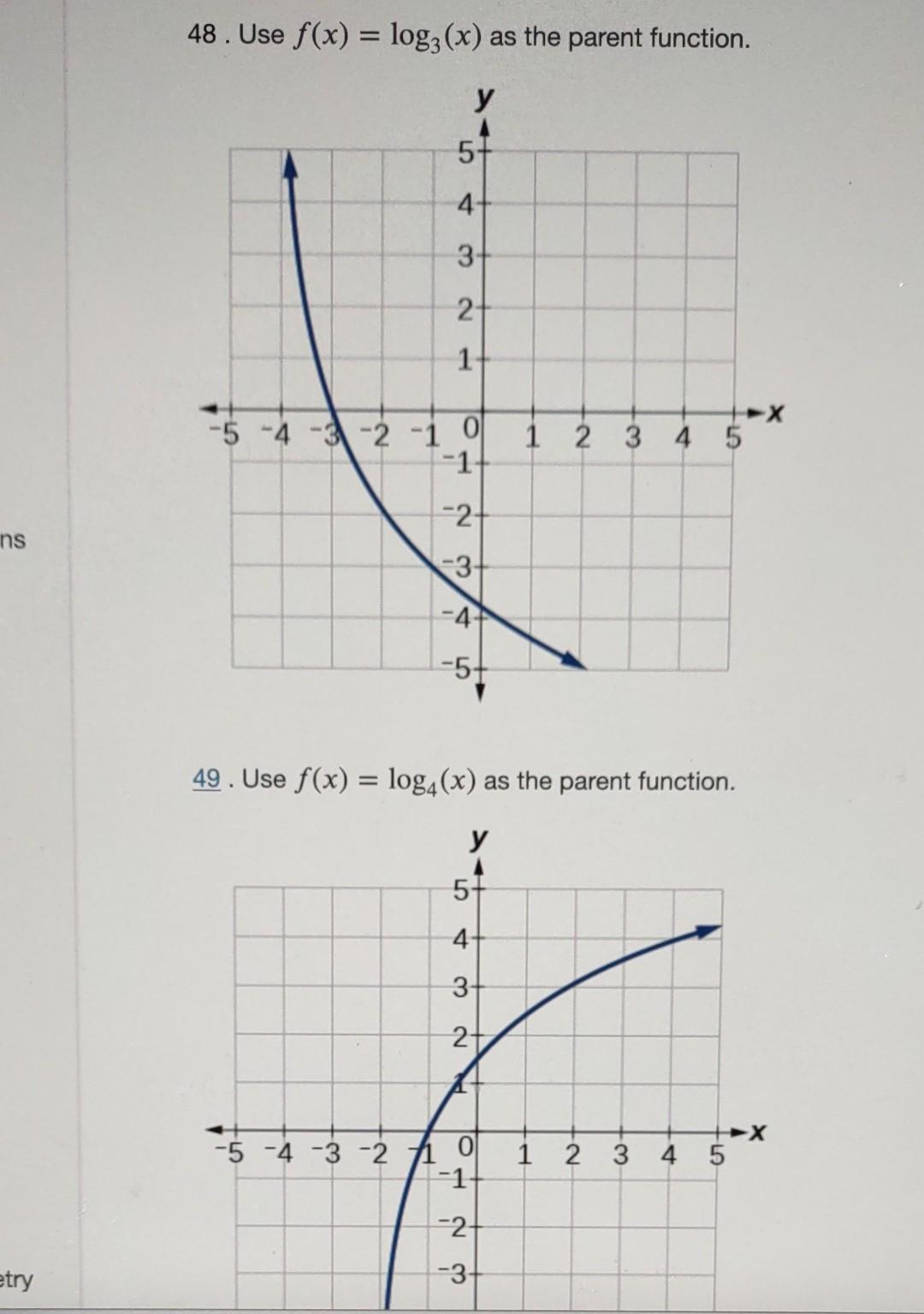 Solved 48. Use f(x) = log2 (x) as the parent function. = у | Chegg.com