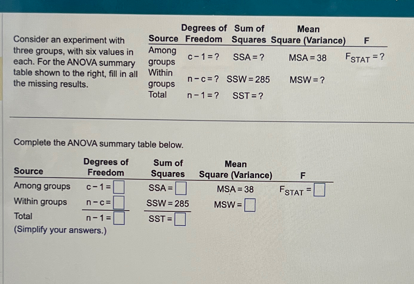 Solved \table[[Consider an experiment | Chegg.com