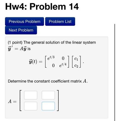 Solved (1 point) The general solution of the linear system | Chegg.com