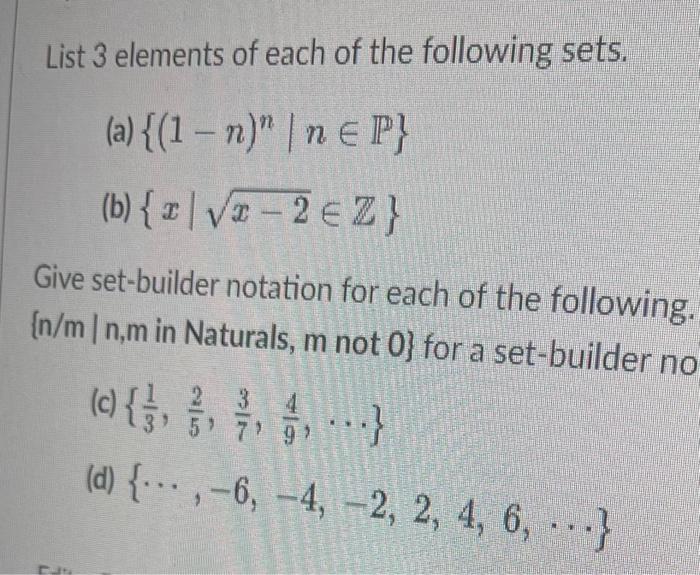 Solved List 3 elements of each of the following sets. (a) | Chegg.com