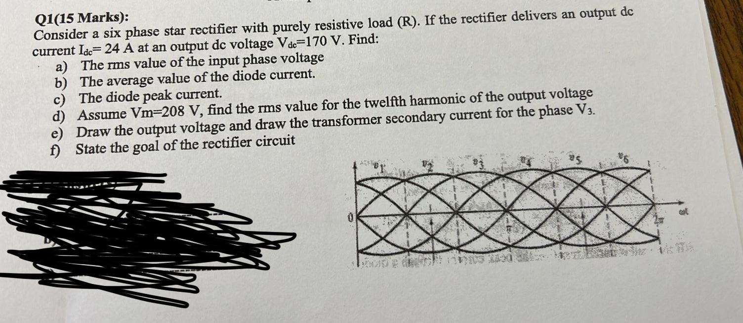 Solved Q1(15 Marks): Consider a six phase star rectifier | Chegg.com