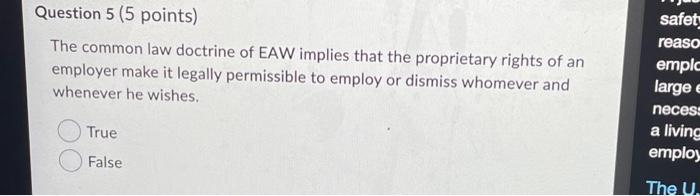 Question 5 (5 points) The common law doctrine of EAW | Chegg.com