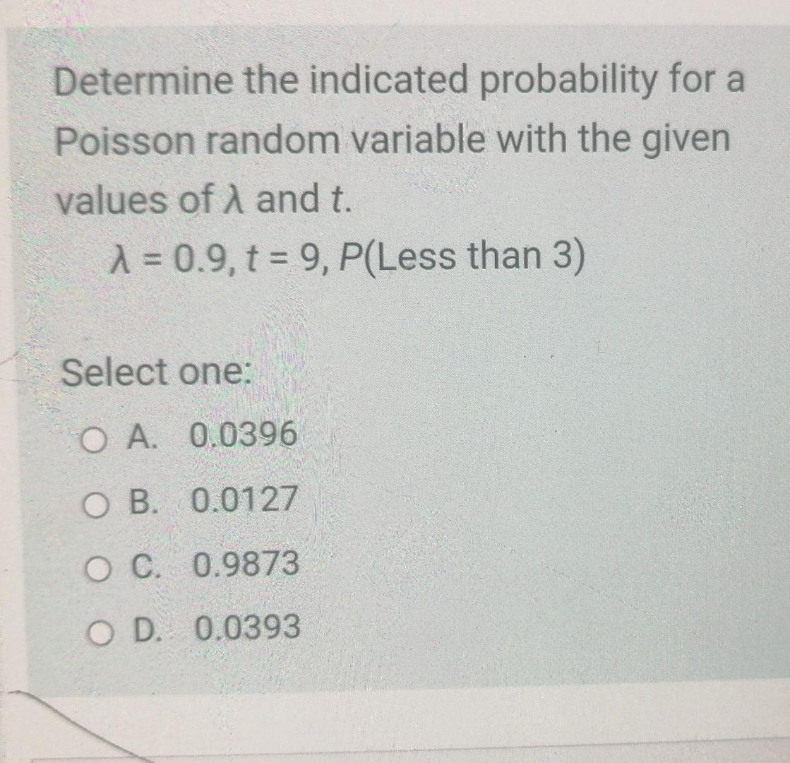 Solved Determine the indicated probability for a Poisson | Chegg.com