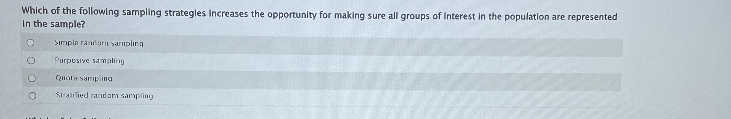 Solved Which of the following sampling strategies increases | Chegg.com