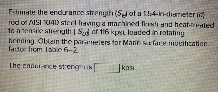 Solved Estimate the endurance strength (Se) of a | Chegg.com