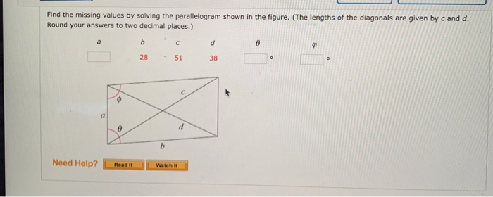Solved Find the missing values by solving the parallelogram | Chegg.com