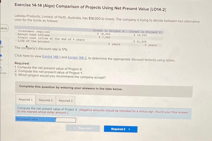 Solved Exercise 14-14 (Algo) Comparison of Projects Using | Chegg.com