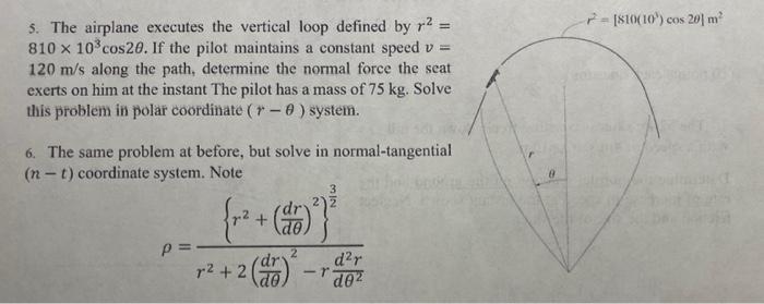 Solved 5. The airplane executes the vertical loop defined by | Chegg.com
