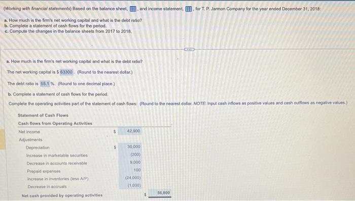 Solved (Working with financial statements) Based on the | Chegg.com