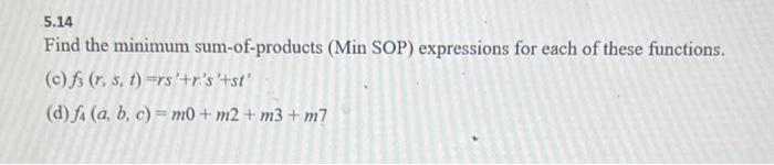 Solved 5.14 Find the minimum sum-of-products (Min SOP) | Chegg.com