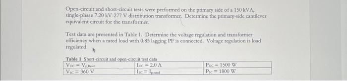 Open-circuit and short-circuit tests were performed | Chegg.com