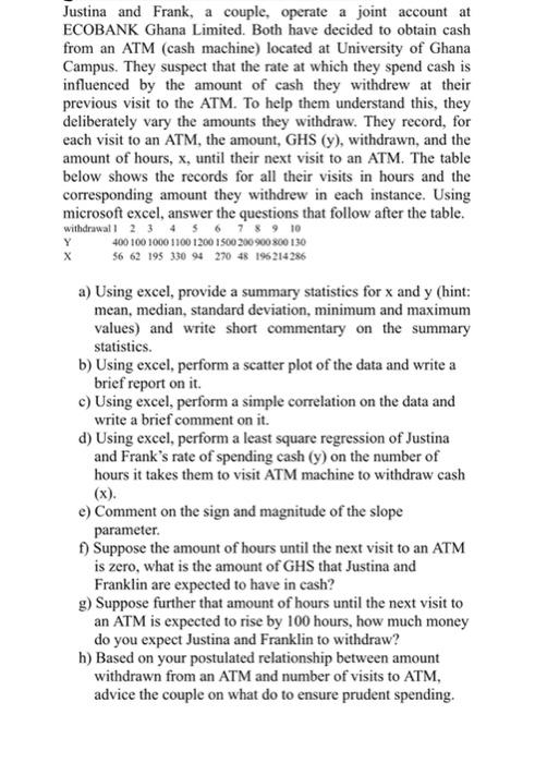 Solved Justina and Frank, a couple, operate a joint account | Chegg.com