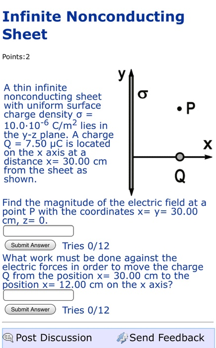 Solved Infinite Nonconducting Sheet Points:2 A thin infinite | Chegg.com