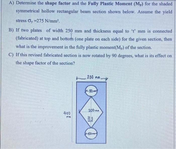 Solved A) Determine the shape factor and the Fully Plastic | Chegg.com