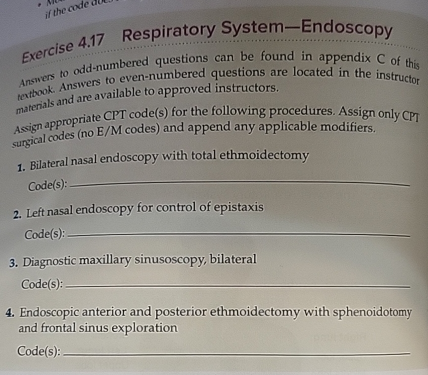 Solved Exercise 4.17 ﻿Respiratory System-EndoscopyAnswers to | Chegg.com