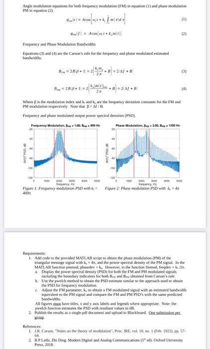 Angle modulation equations for both frequency | Chegg.com