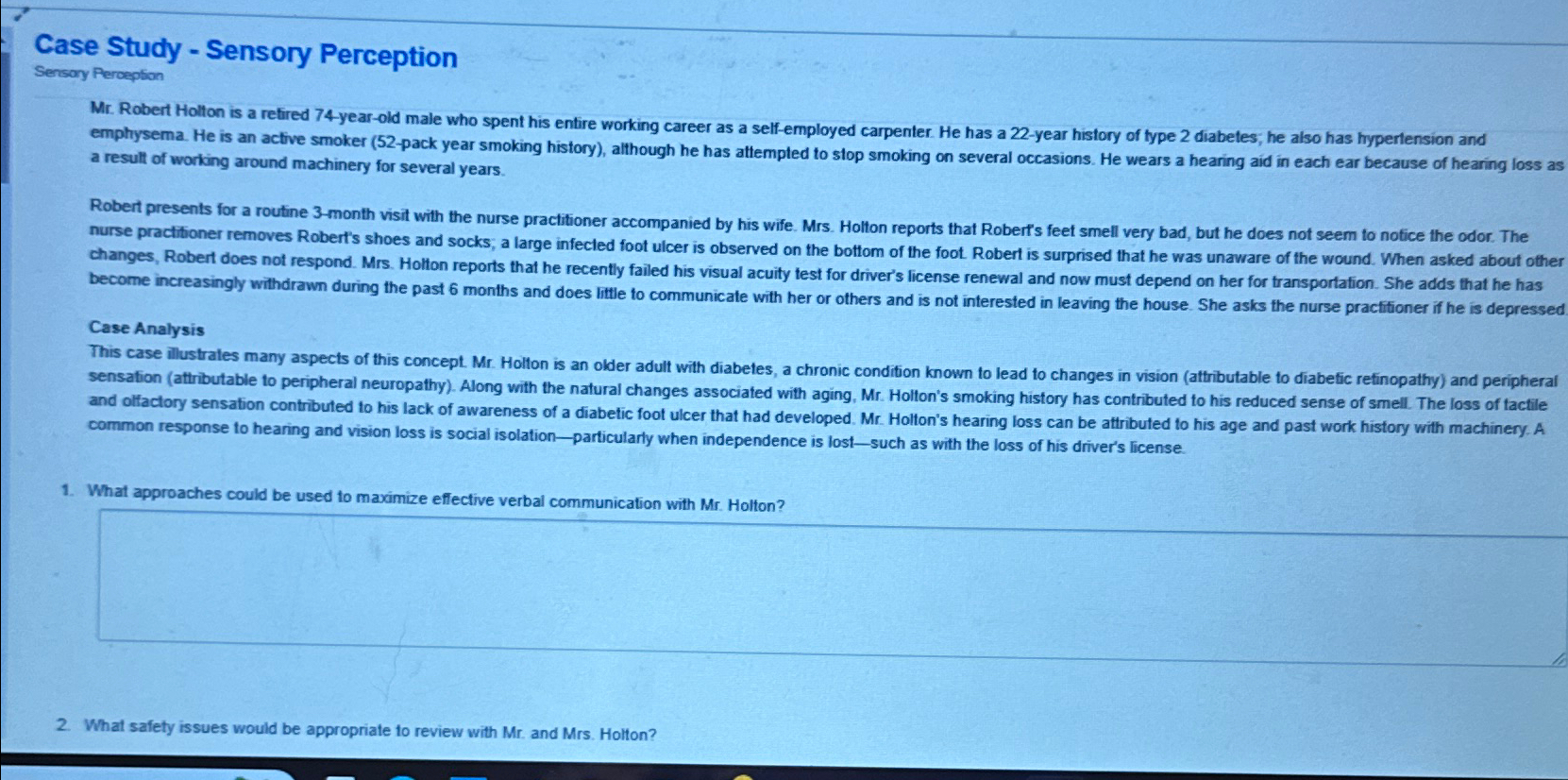 Solved Case Study - ﻿Sensory PerceptionSensory Perception a | Chegg.com