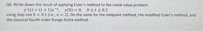 Solved Q4. Write down the result of applying Euler's method | Chegg.com