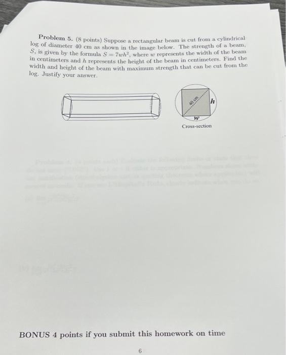 Solved Problem 5. ( 8 points) Suppose a rectangular beam is | Chegg.com