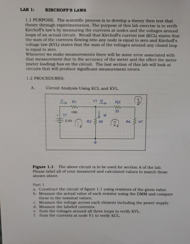 Solved LAB 1: KIRCHOFF'S LAWS 1.1 PURPOSE. The scientific | Chegg.com