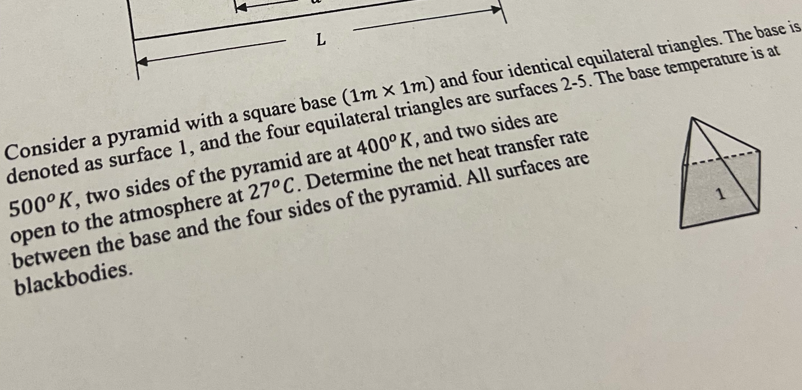 Solved 1m\times 1m 500\deg K, ﻿two sides of the pyramid are | Chegg.com